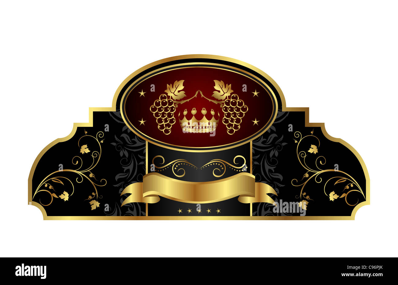 Illustration golden frame label with crown, shield and grapevine for ...