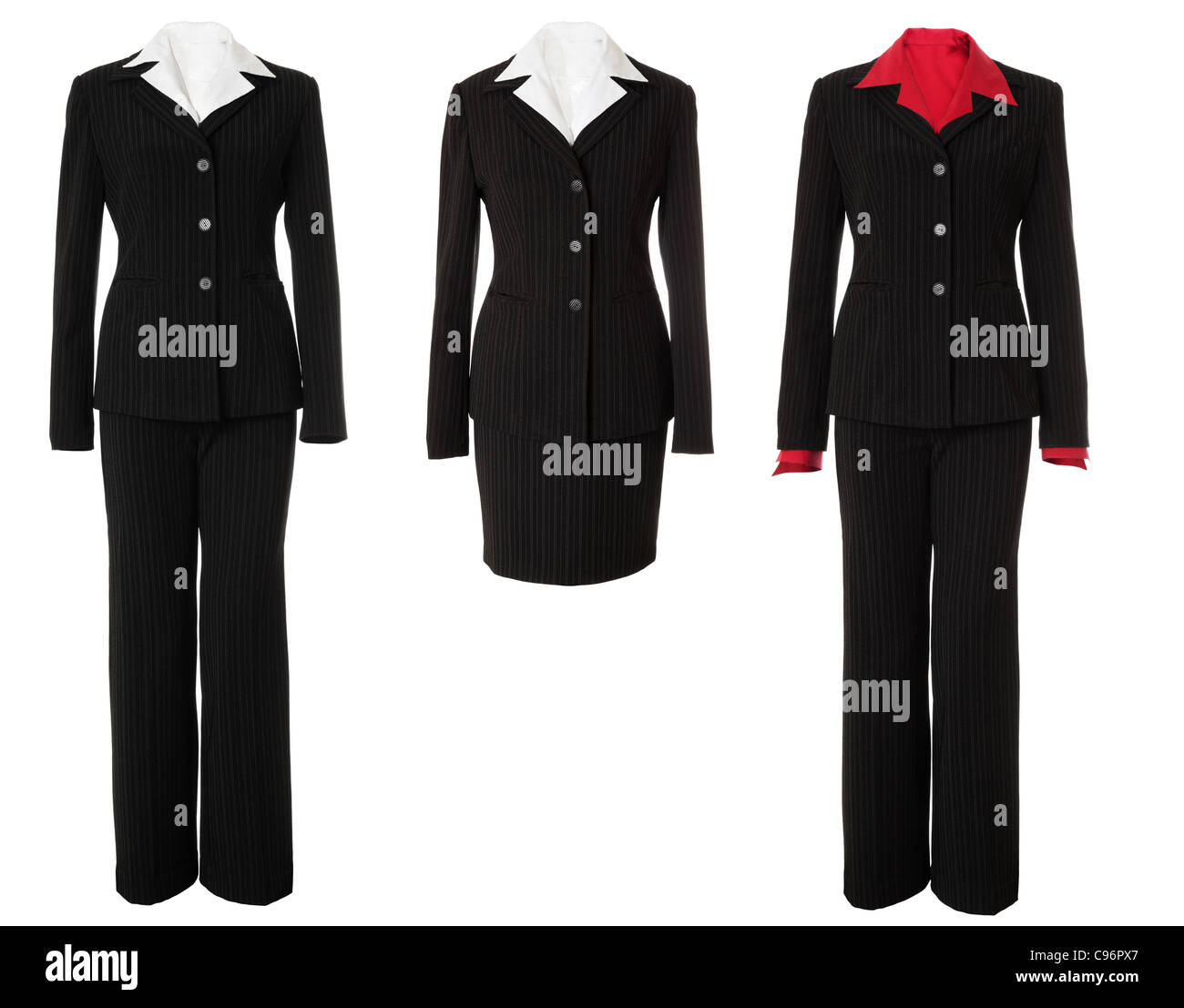 Empty classic business suits: jacket, trousers, skirt and shirt ...