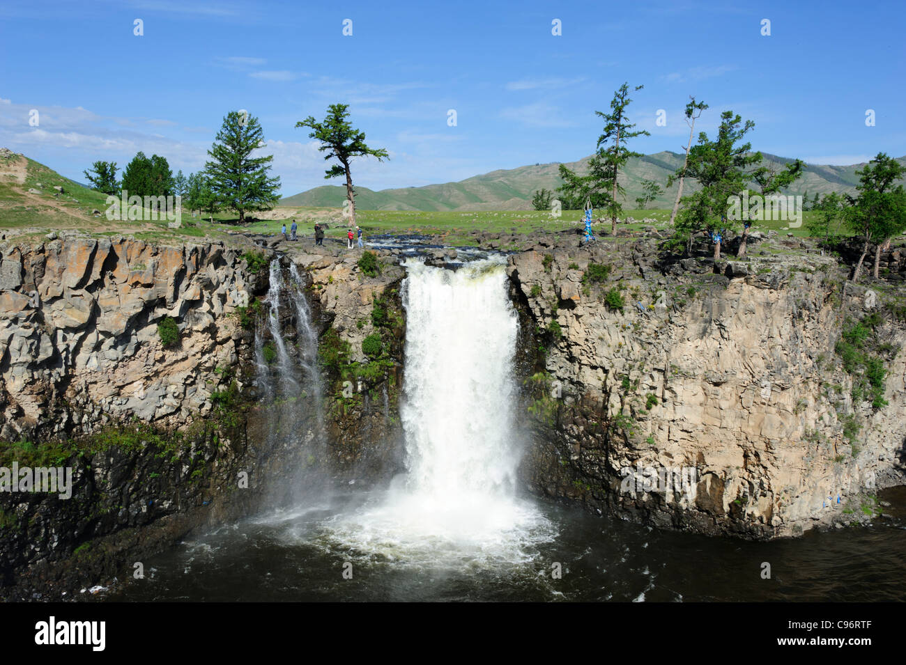 Ulaan Tsutgalan waterfall (also named as Orkhon Khurkhree) in Mongolia ...