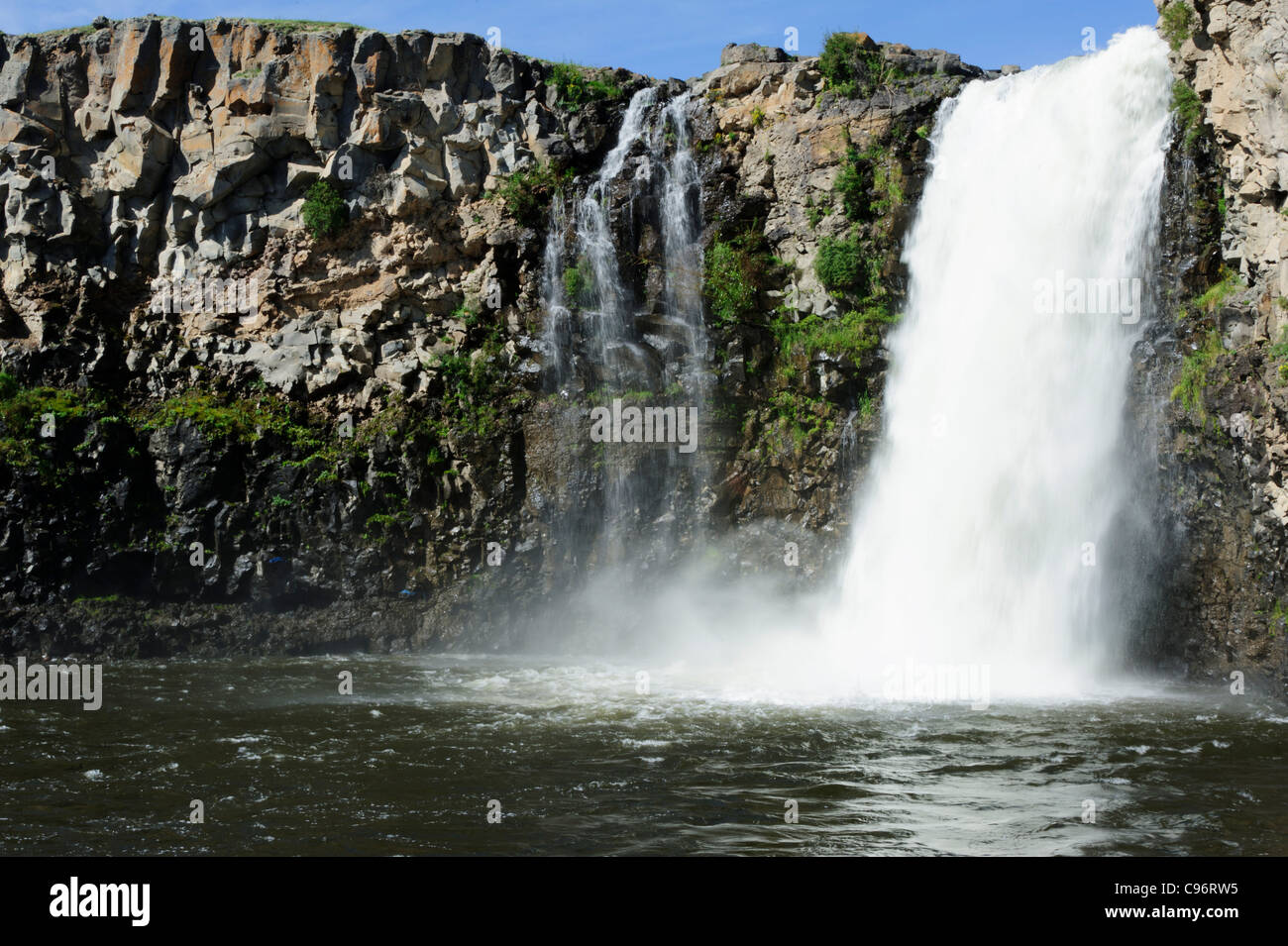 Ulaan Tsutgalan waterfall (also named as Orkhon Khurkhree) in Mongolia ...