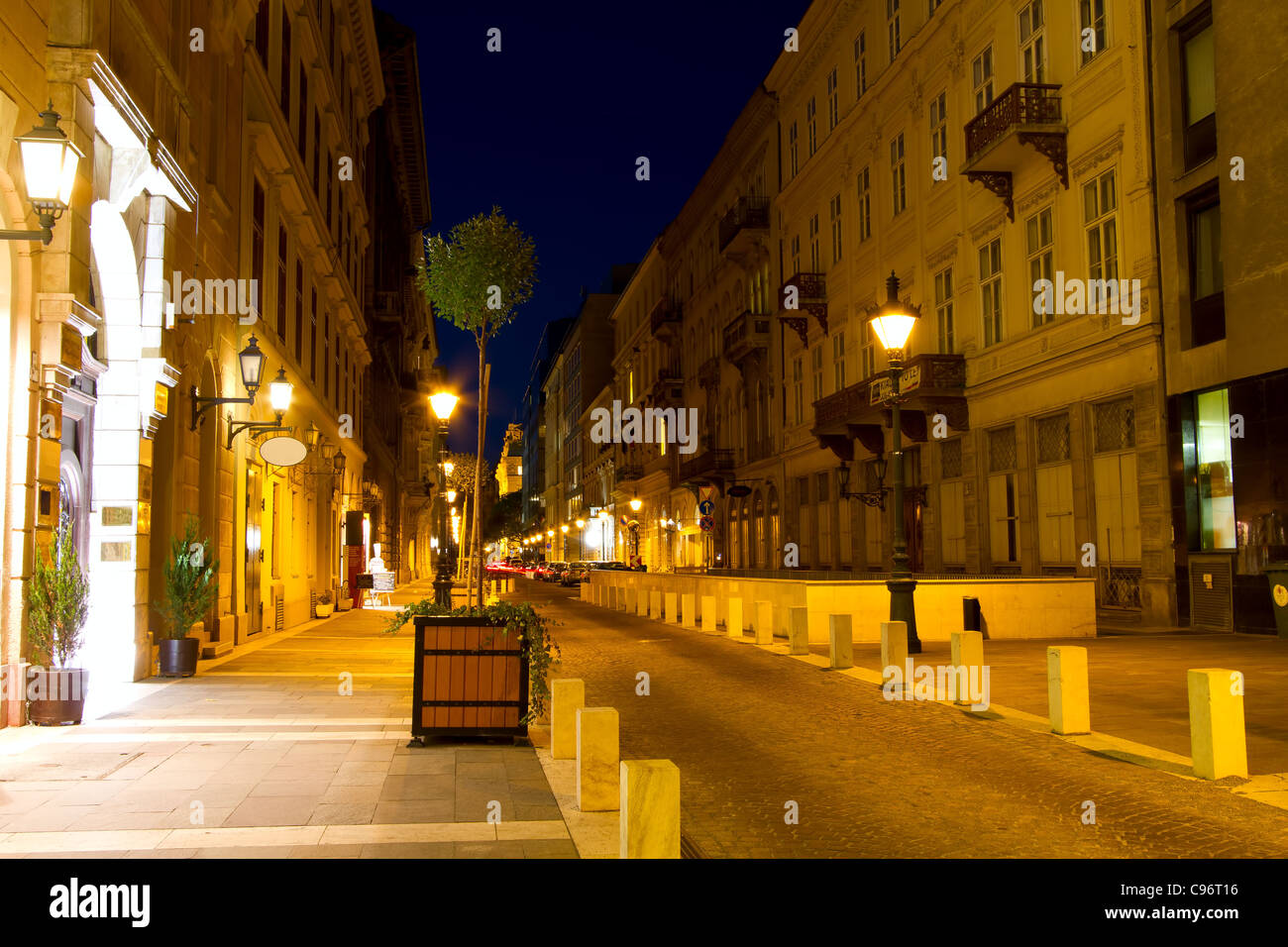 European street / square at night Budapest - Hungary Stock Photo - Alamy
