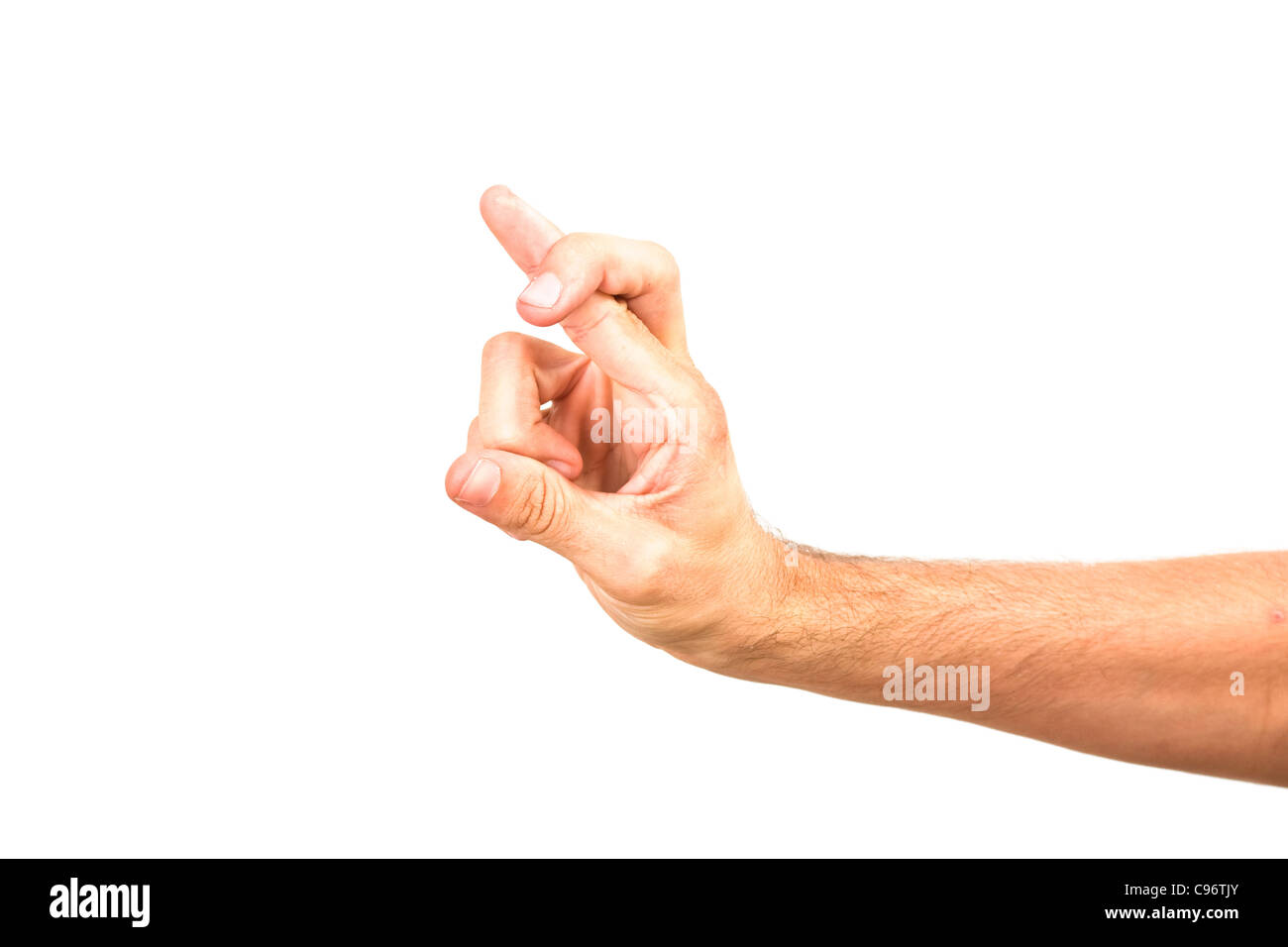 Man hand forming sign by crossed fingers- male model hand isolated on ...