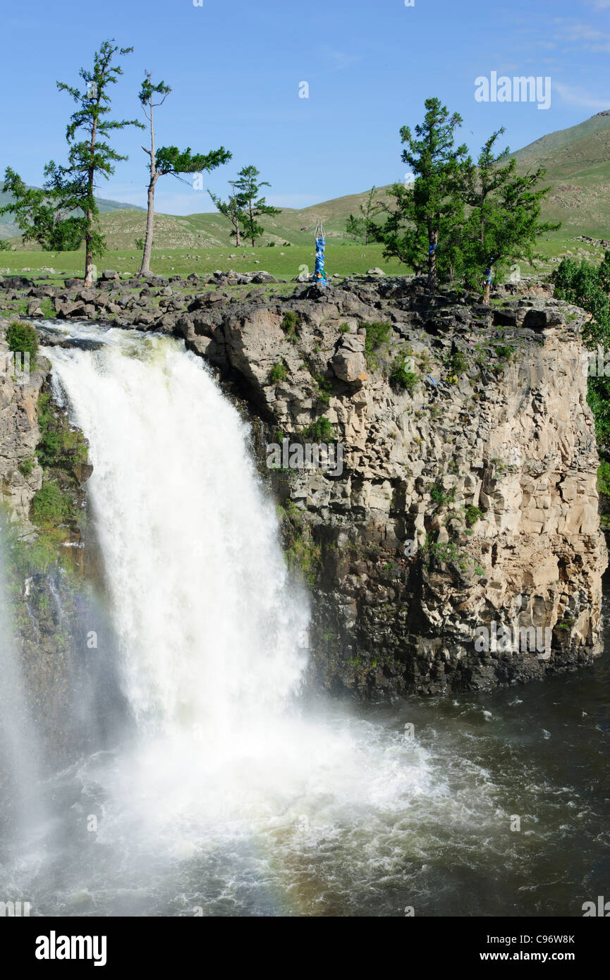 Ulaan Tsutgalan waterfall (also named as Orkhon Khurkhree) in Mongolia ...