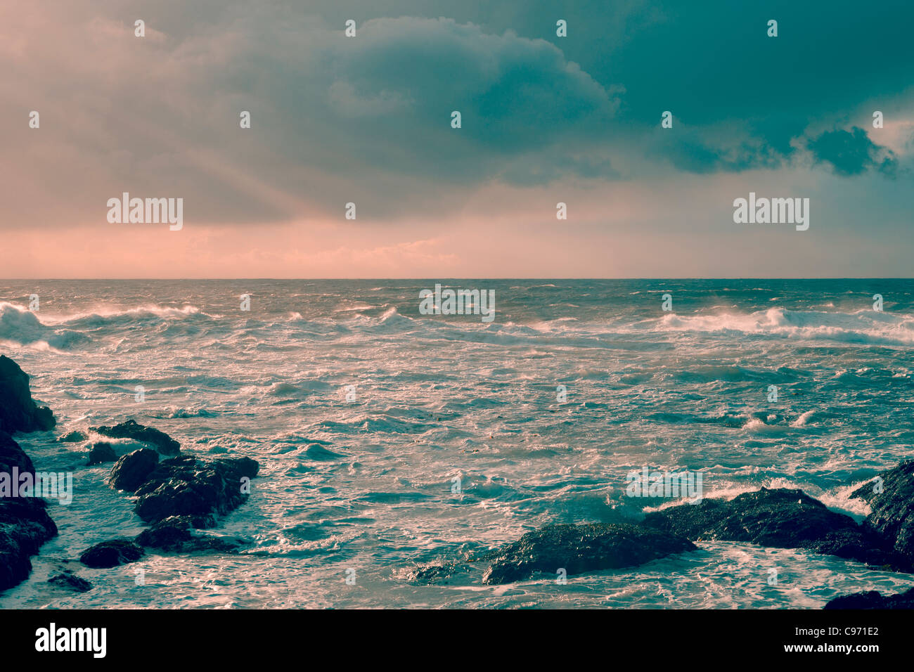 Rough Pacific Ocean waves off the coast of Vancouver Island, British ...
