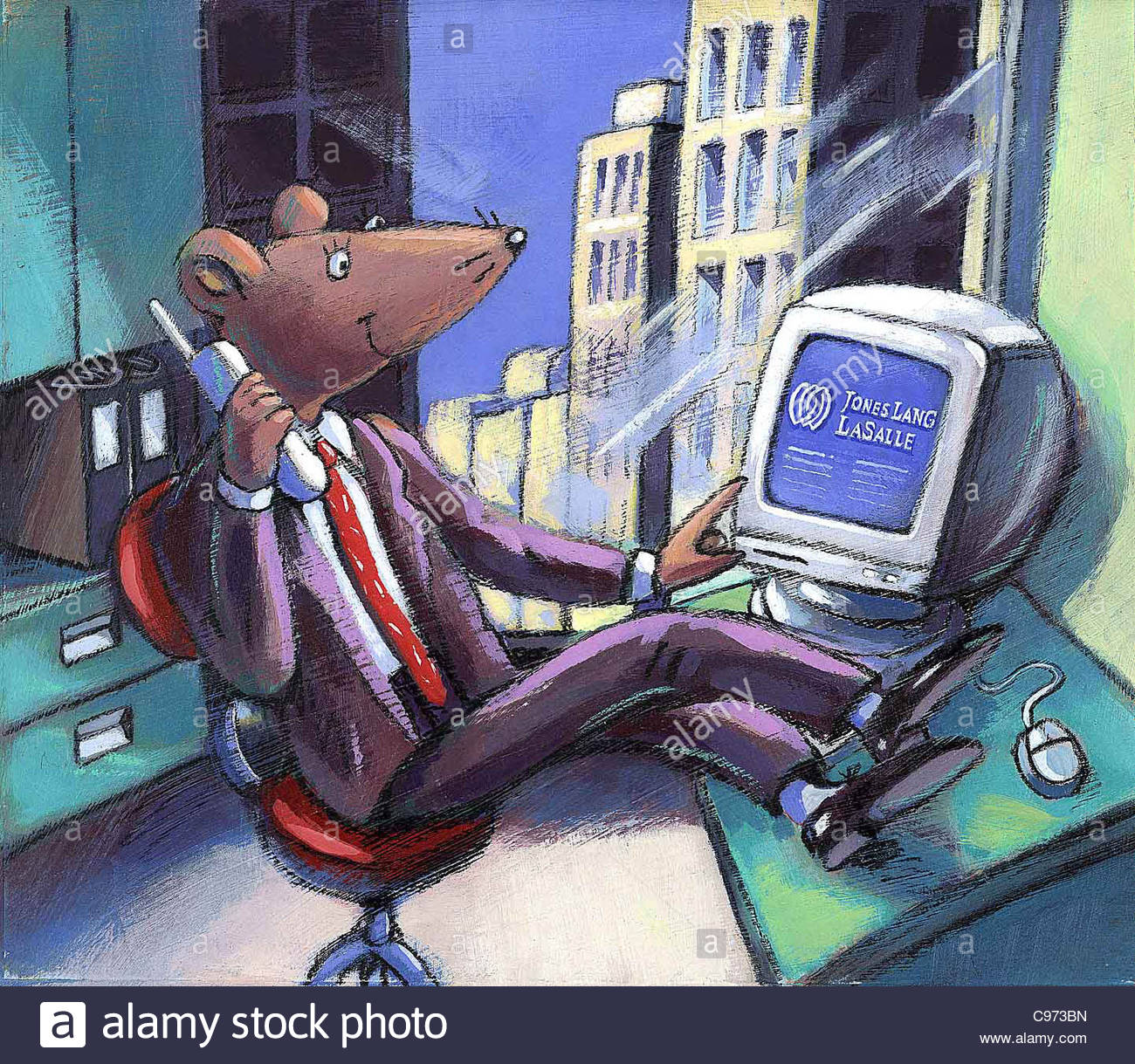 Cartoon Businessman Sitting Work Desk Stock Photos & Cartoon ...