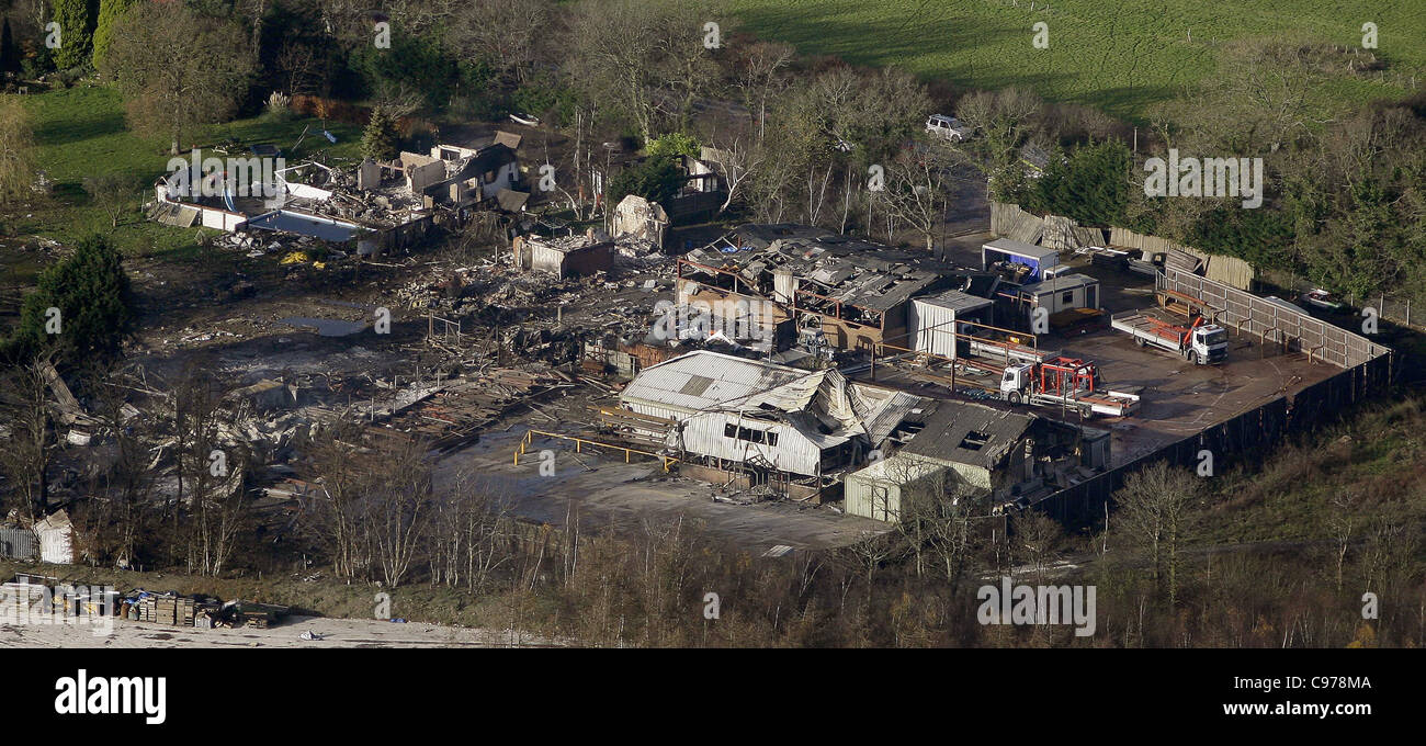 Aerial view of the fireworks factory at Marlie Farm near Lewes that ...