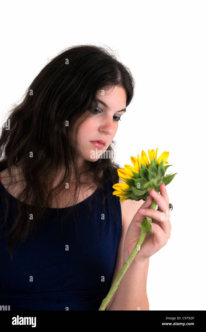 young female teen with sunflower Stock Photo - Alamy