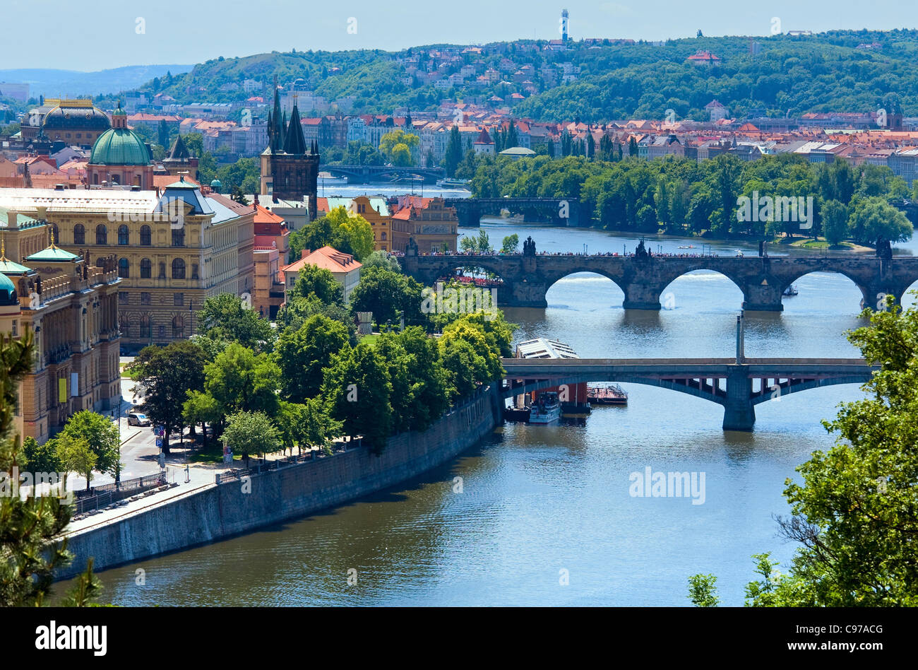Bridges of Vltava river and Old Town view, Prague, Czech Republic Stock ...