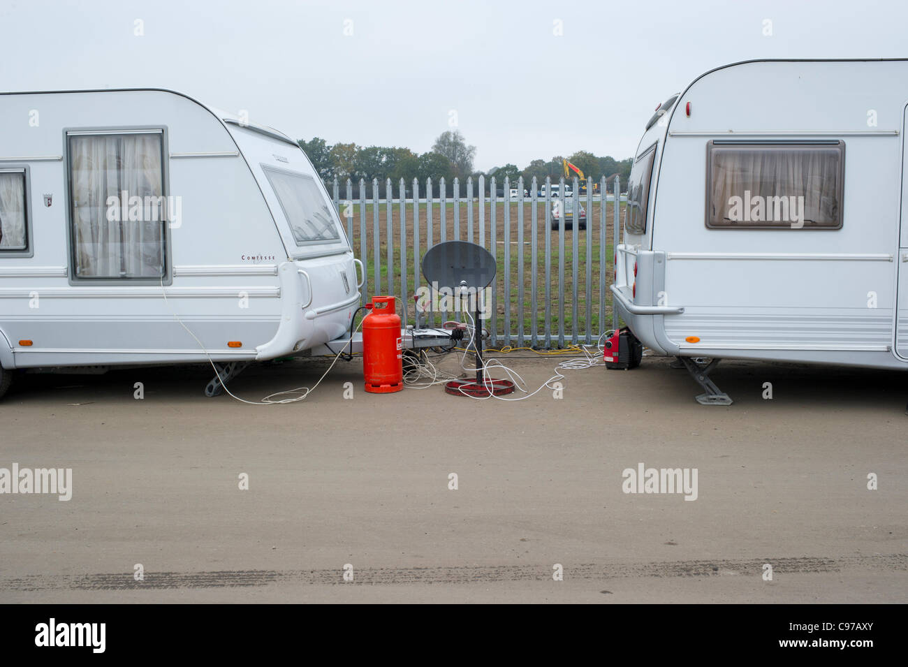 16th November 2011 Dale Farm Essex Uk Two Caravans With A Satellite Dish Parked On The Legal