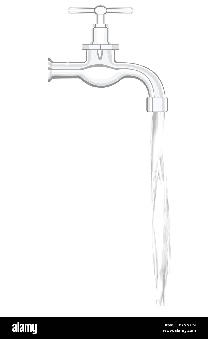 a water tap with realistic flowing water, on a white background Stock ...
