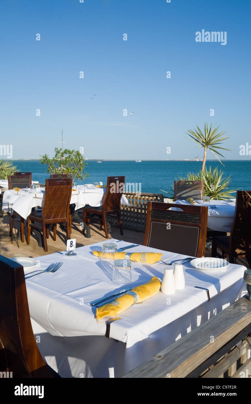 Waterfront dining at Crustaceans restaurant, at Stokes Hill Wharf ...