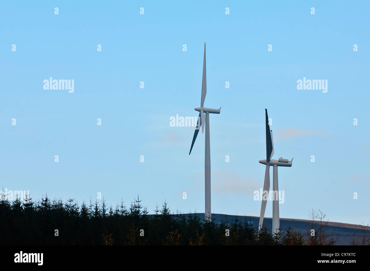 Wind turbines at the Clyde Wind Farm near Abington, South Lanarkshire ...