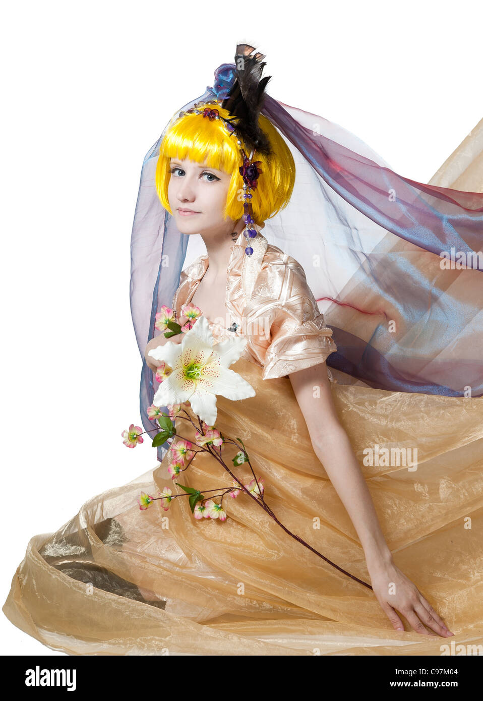 The beautiful girl the princess in a fabric isolated on white Stock ...