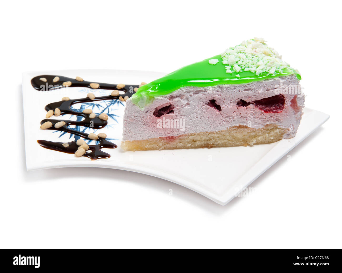 Pie piece on a plate isolated on white background Stock Photo - Alamy