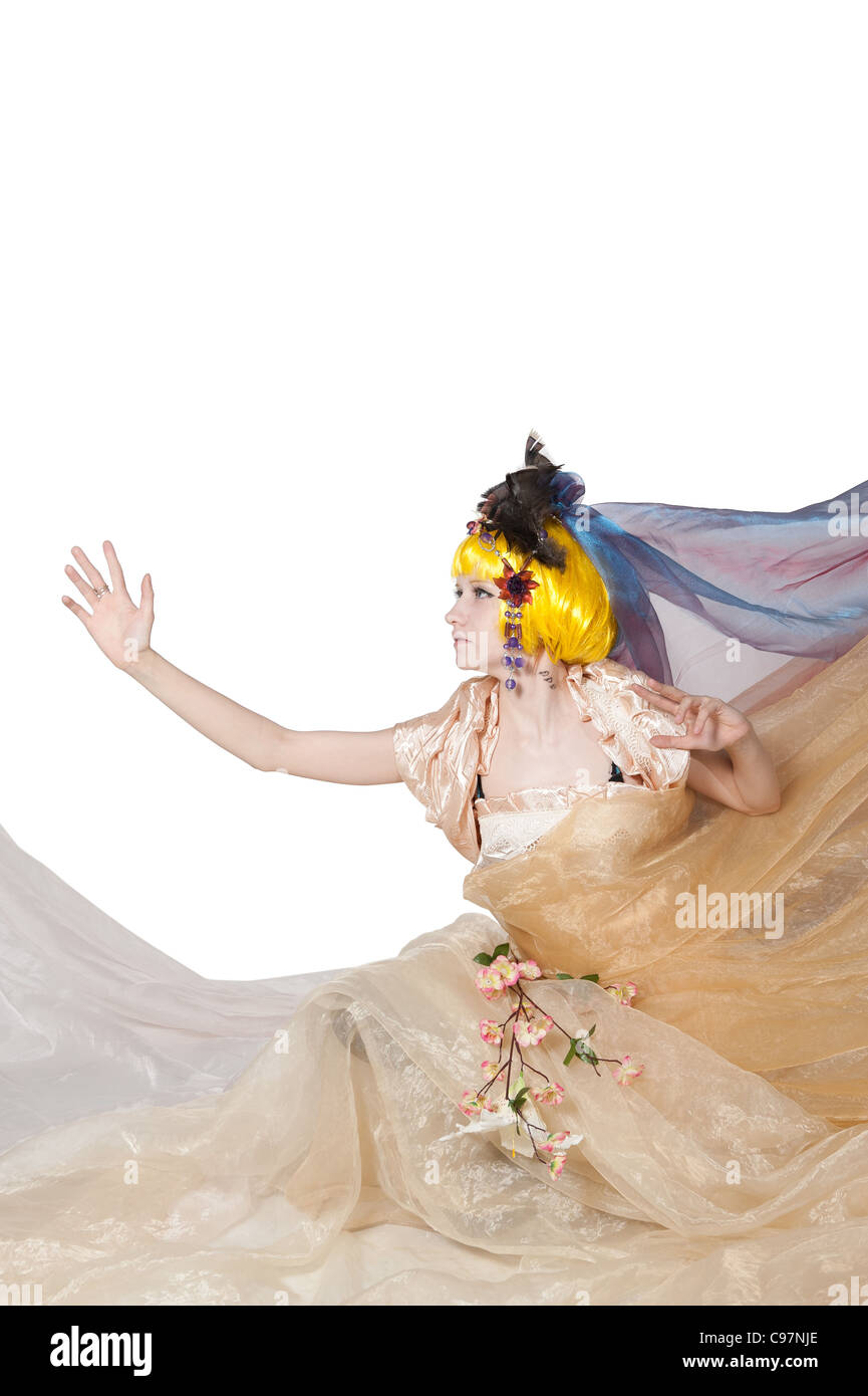 The beautiful girl the princess in a fabric isolated on white Stock ...