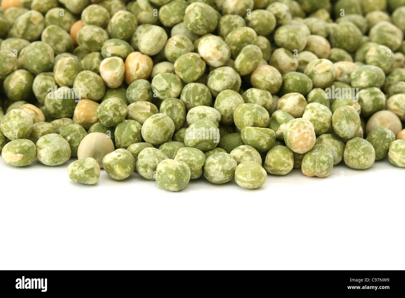 Close up view of scattered dried green pea on white background Stock ...