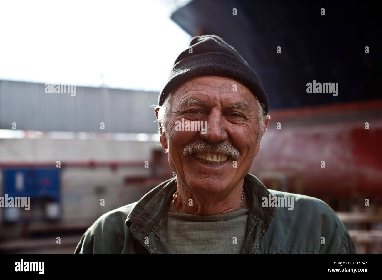 Greek shipworkers at Halkitis Shipyards, Perama Piraeus, outside Athens ...