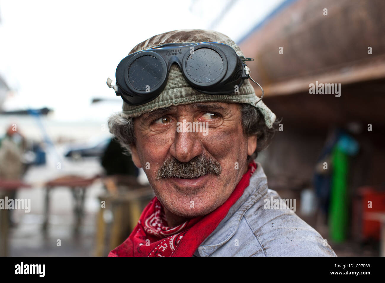 Greek shipworkers at Halkitis Shipyards, Perama Piraeus, outside Athens ...