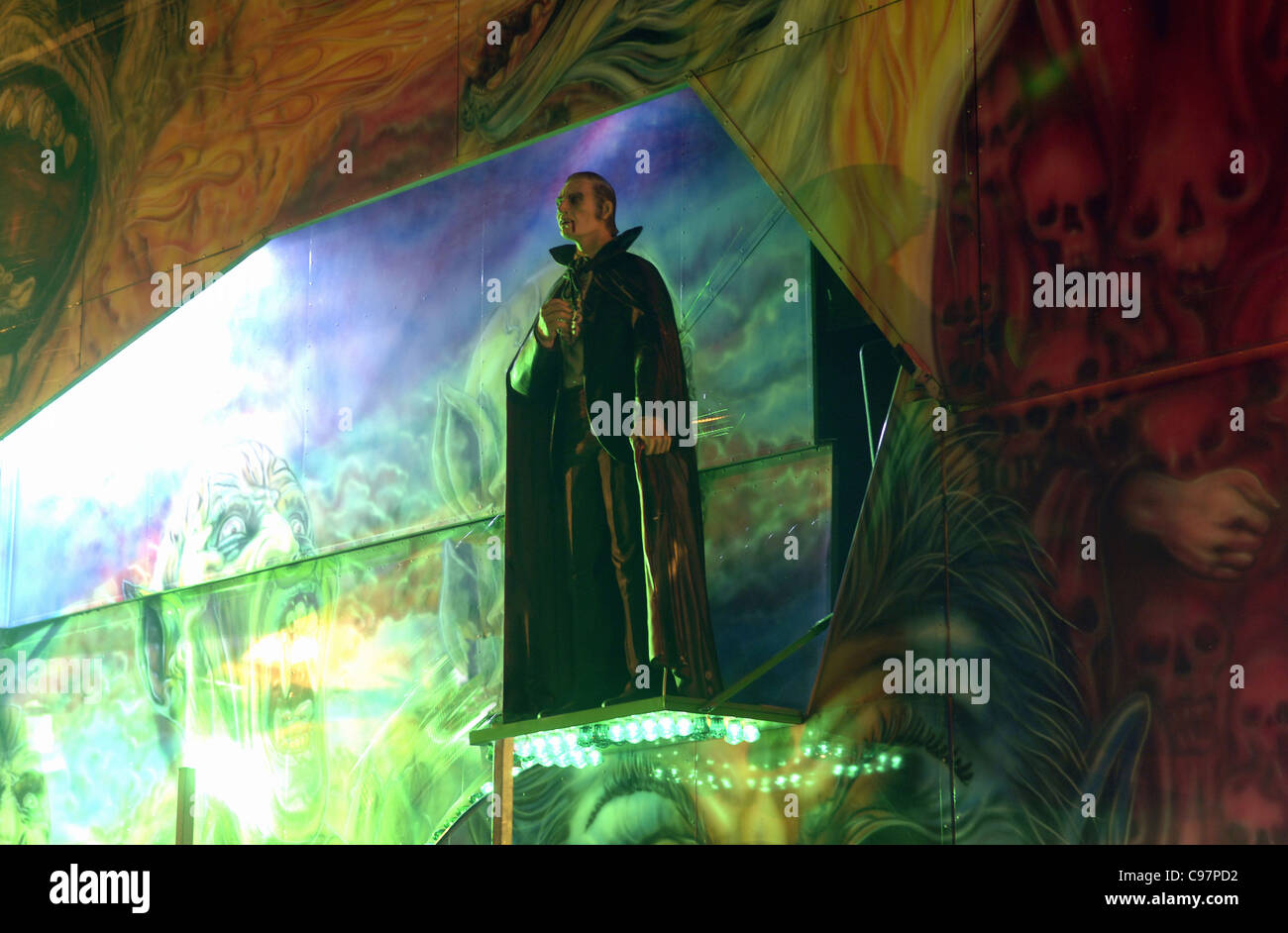 The "Ghost Train" fairground ride at Loughborough street fair. Scary ...