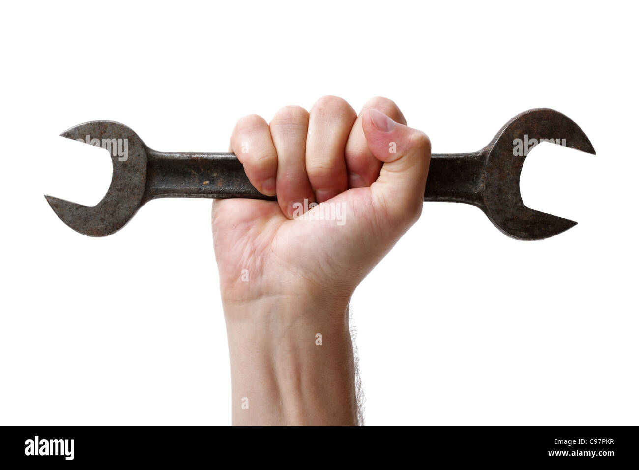 Wrench in hand Stock Photo - Alamy