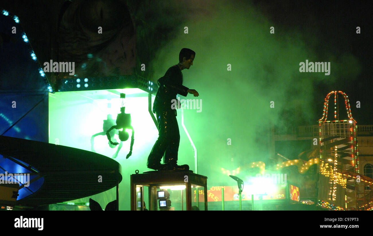 The "Ghost Train" fairground ride at Loughborough street fair. Scary ...