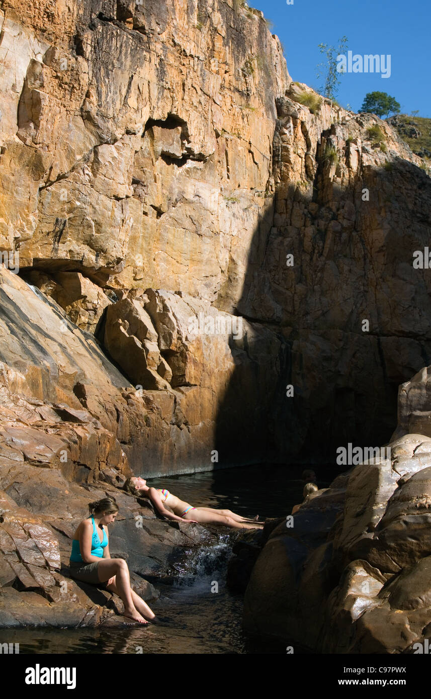 Tourists relax in the freshwater pools at Maguk (Barramundi Gorge ...