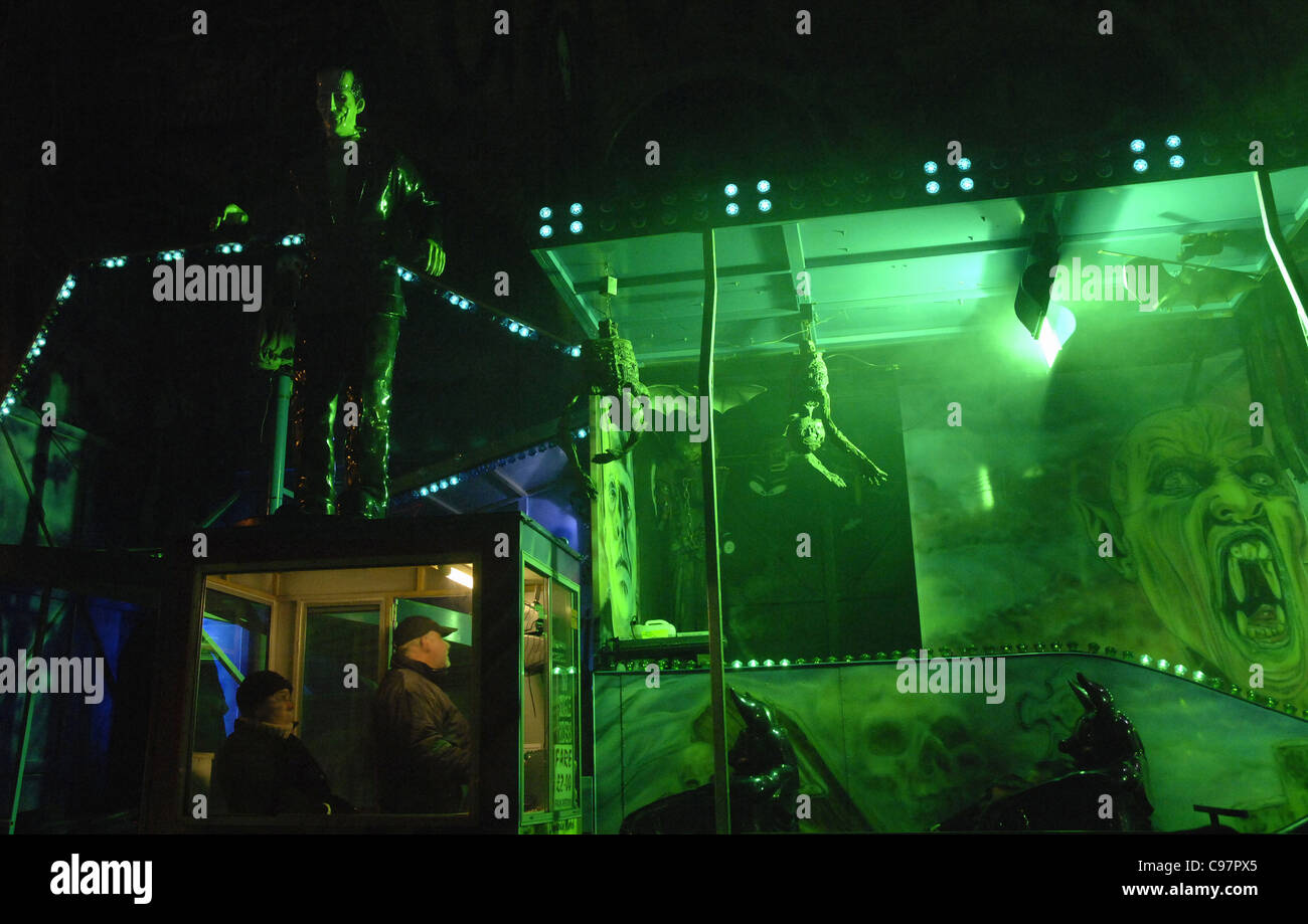 The "Ghost Train" fairground ride at Loughborough street fair. Scary ...