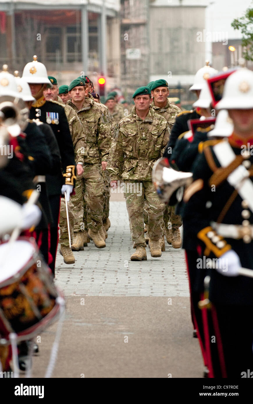 Personel from 3 Commando Brigade are march behind the military band ...