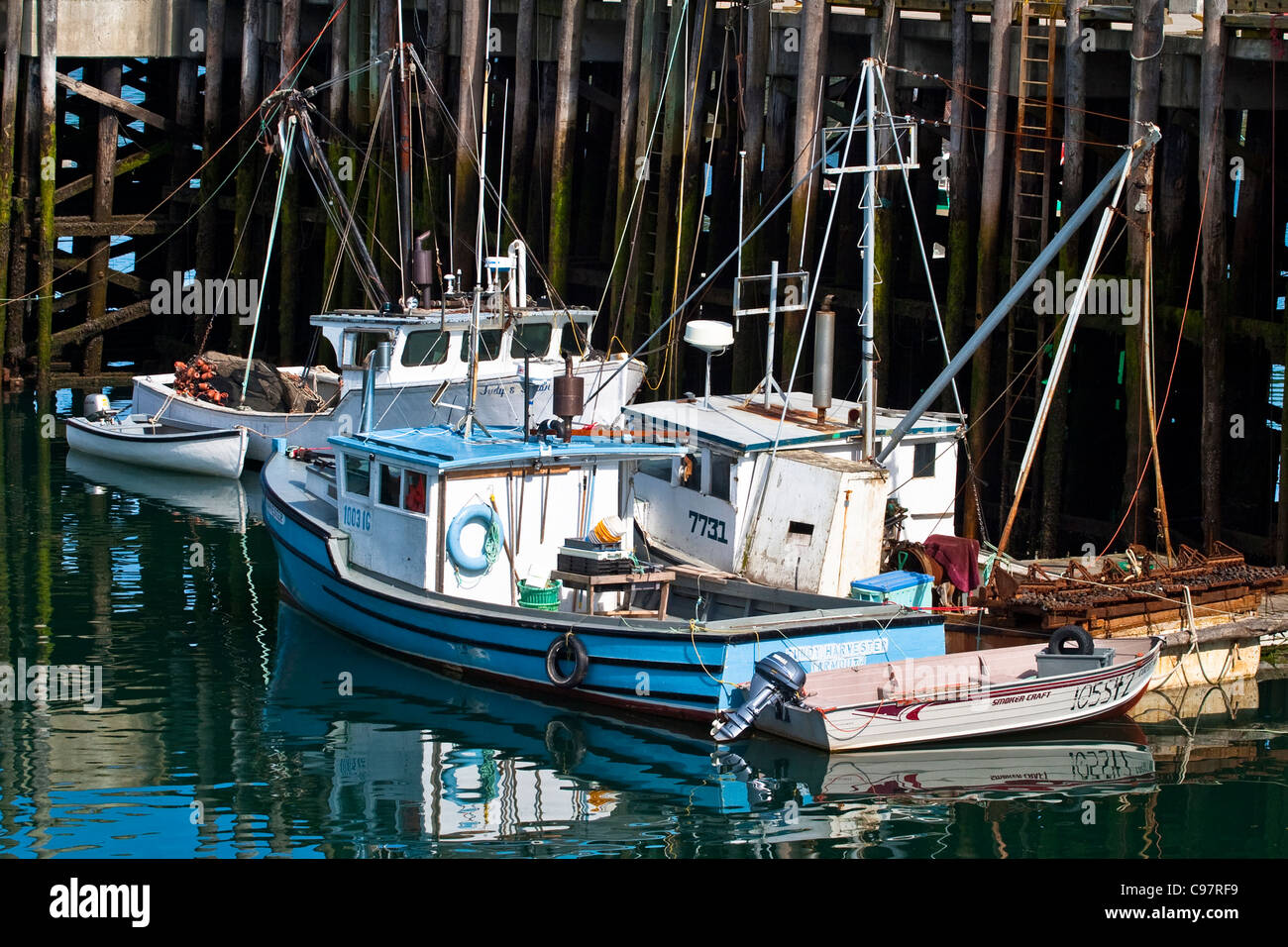 Fishing boats tied up at the dock in Head Harbor Stock Photo - Alamy