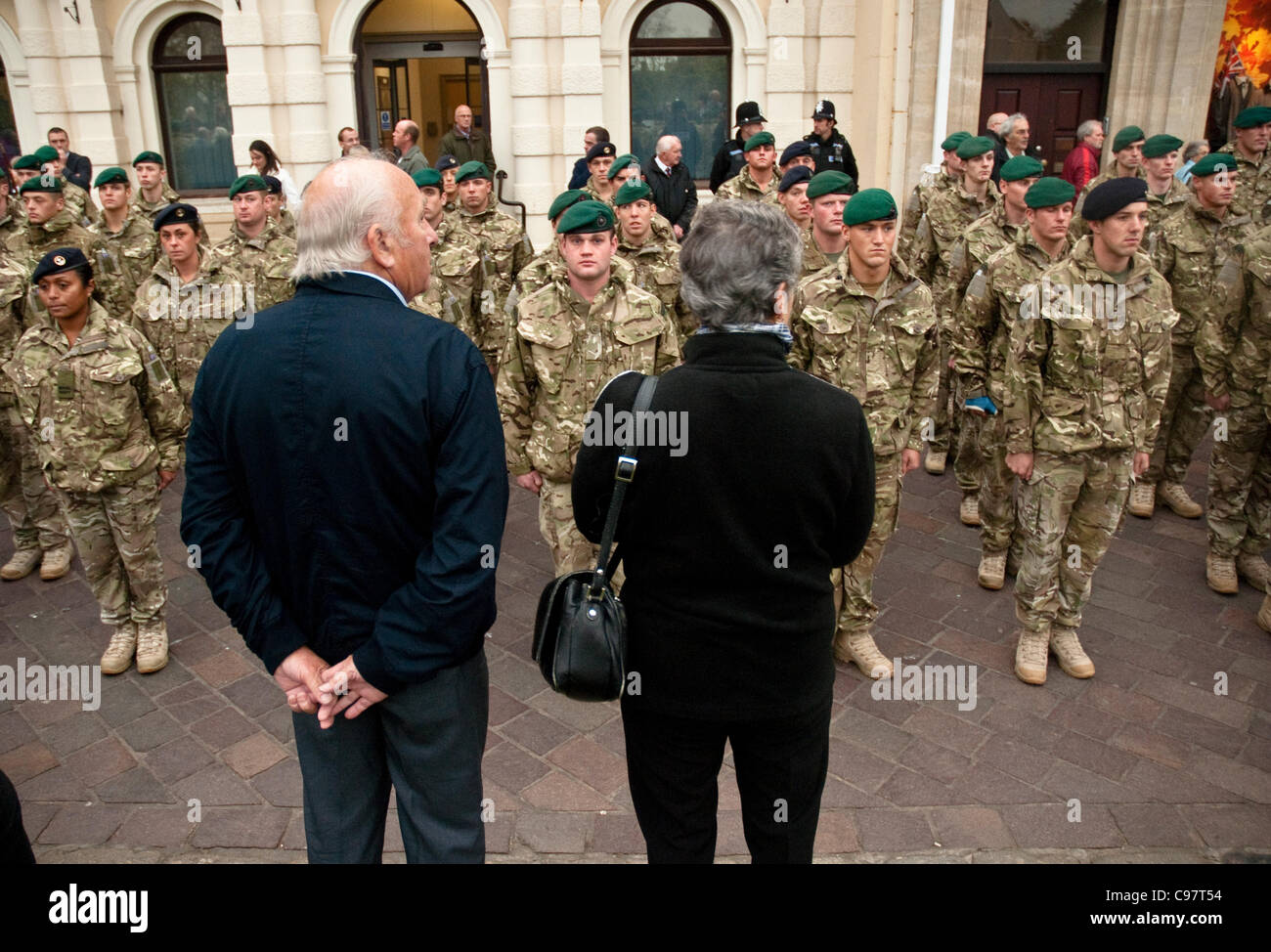 Members of the public watch the parade at Exeter Cathedral during the ...