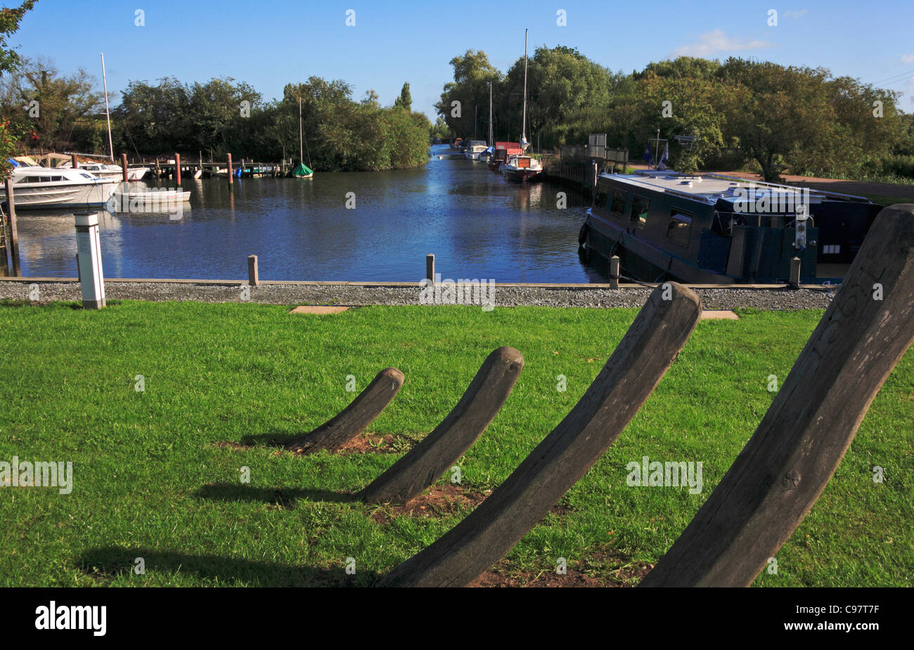 A view of Rockland Staithe on the Norfolk Broads at Rockland St Mary ...