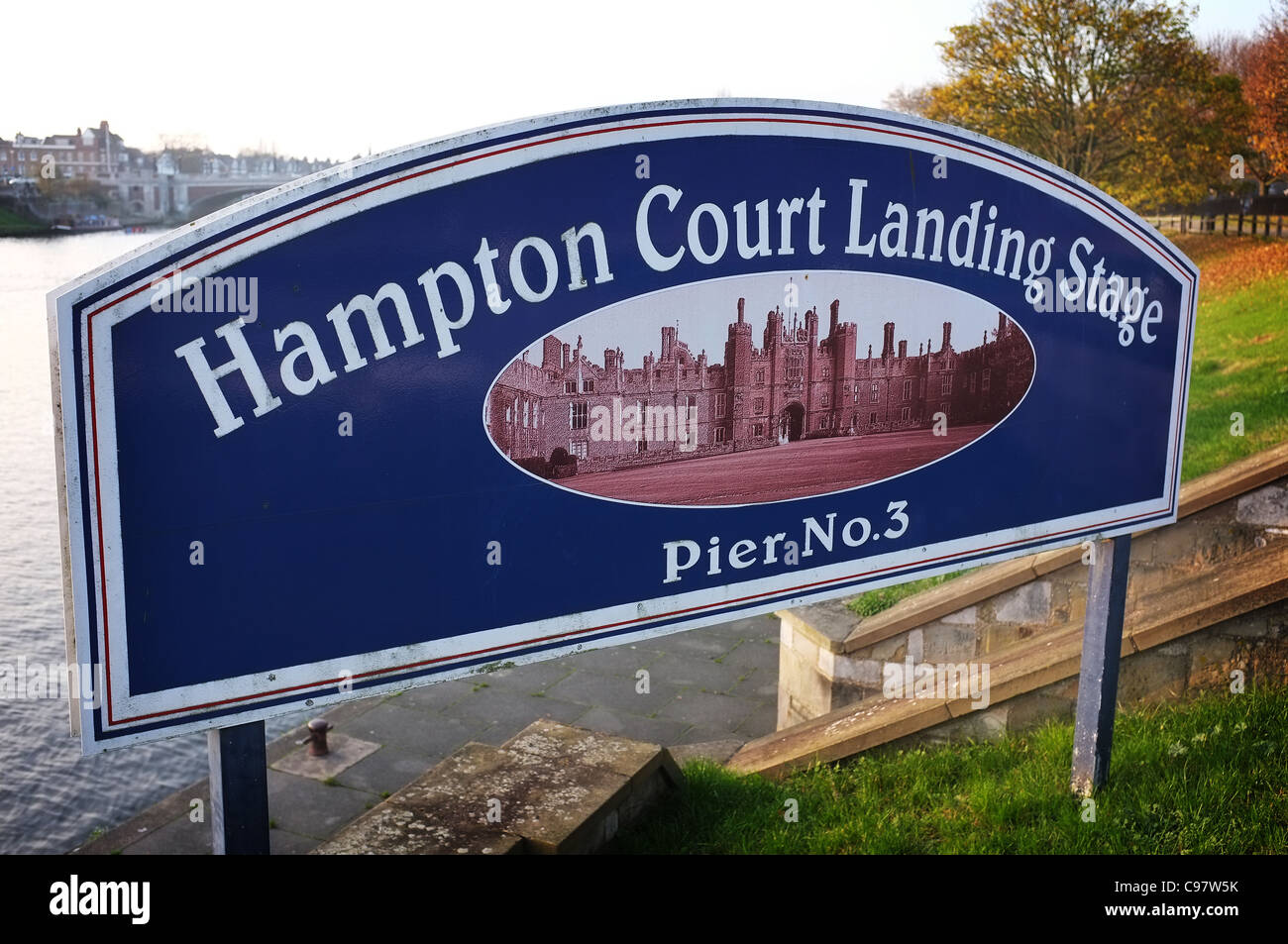Landing stage on the River Thames at Hampton Court Palace, East Molesey ...