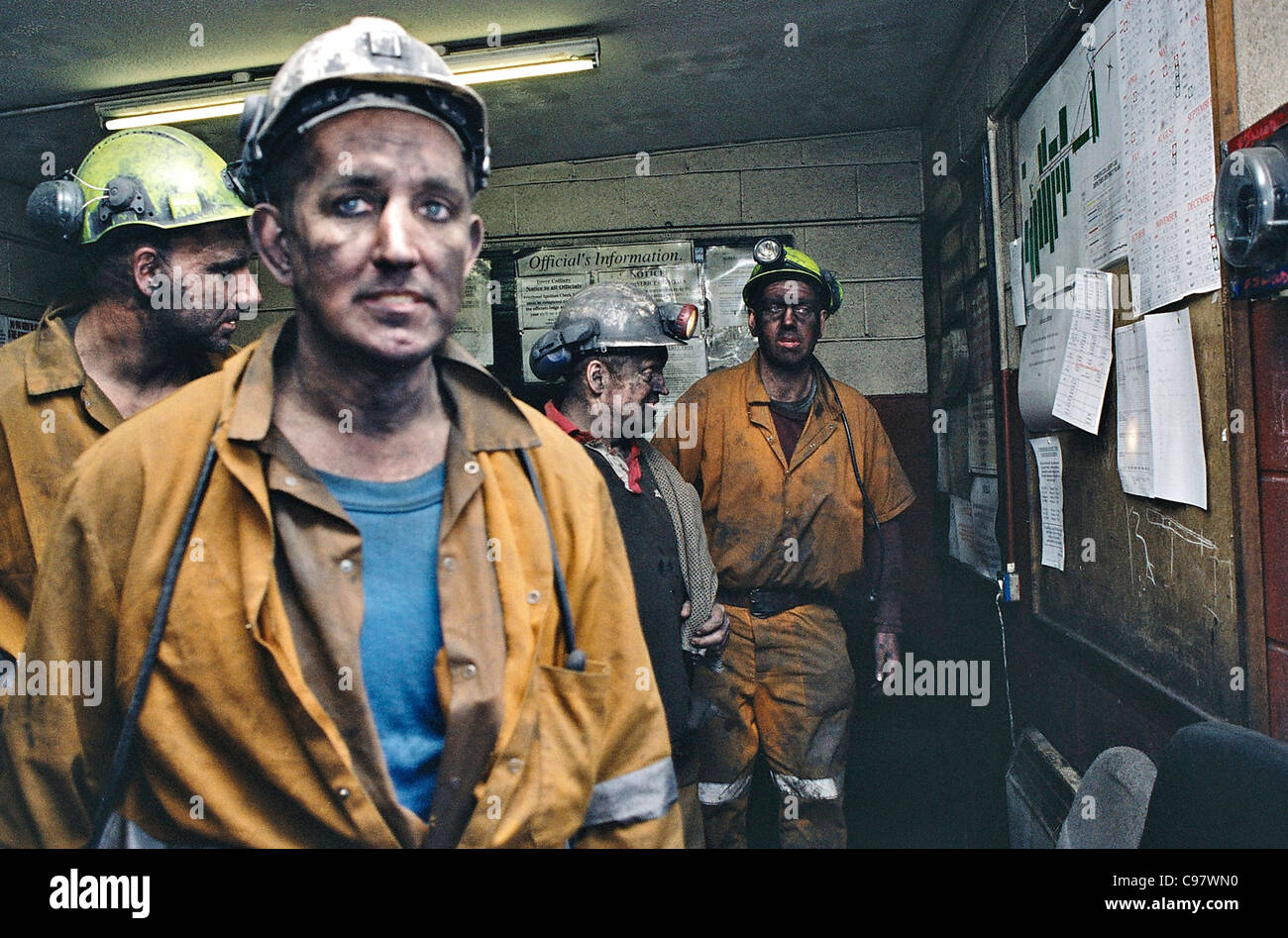 Tower Colliery, Hirwaun, Cynon Valley, South Wales, Miners peruse the ...