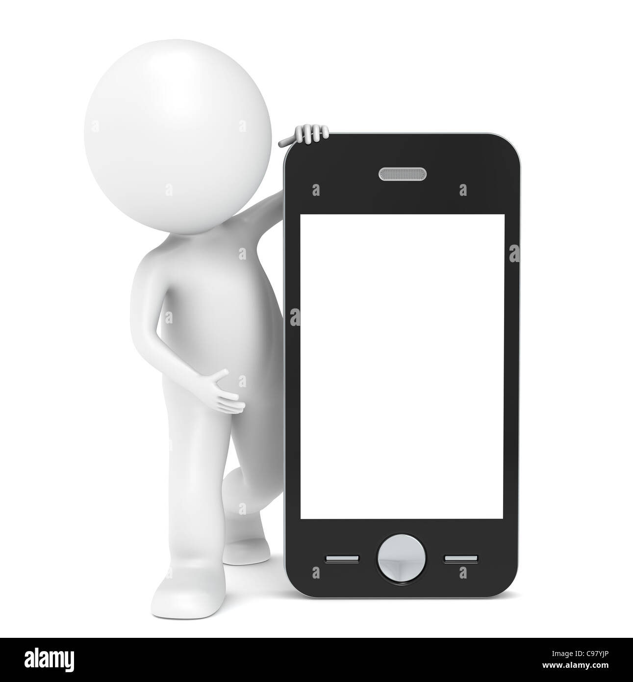 Smart Phone. 3D little human character with a Smart Phone. Blank Screen ...