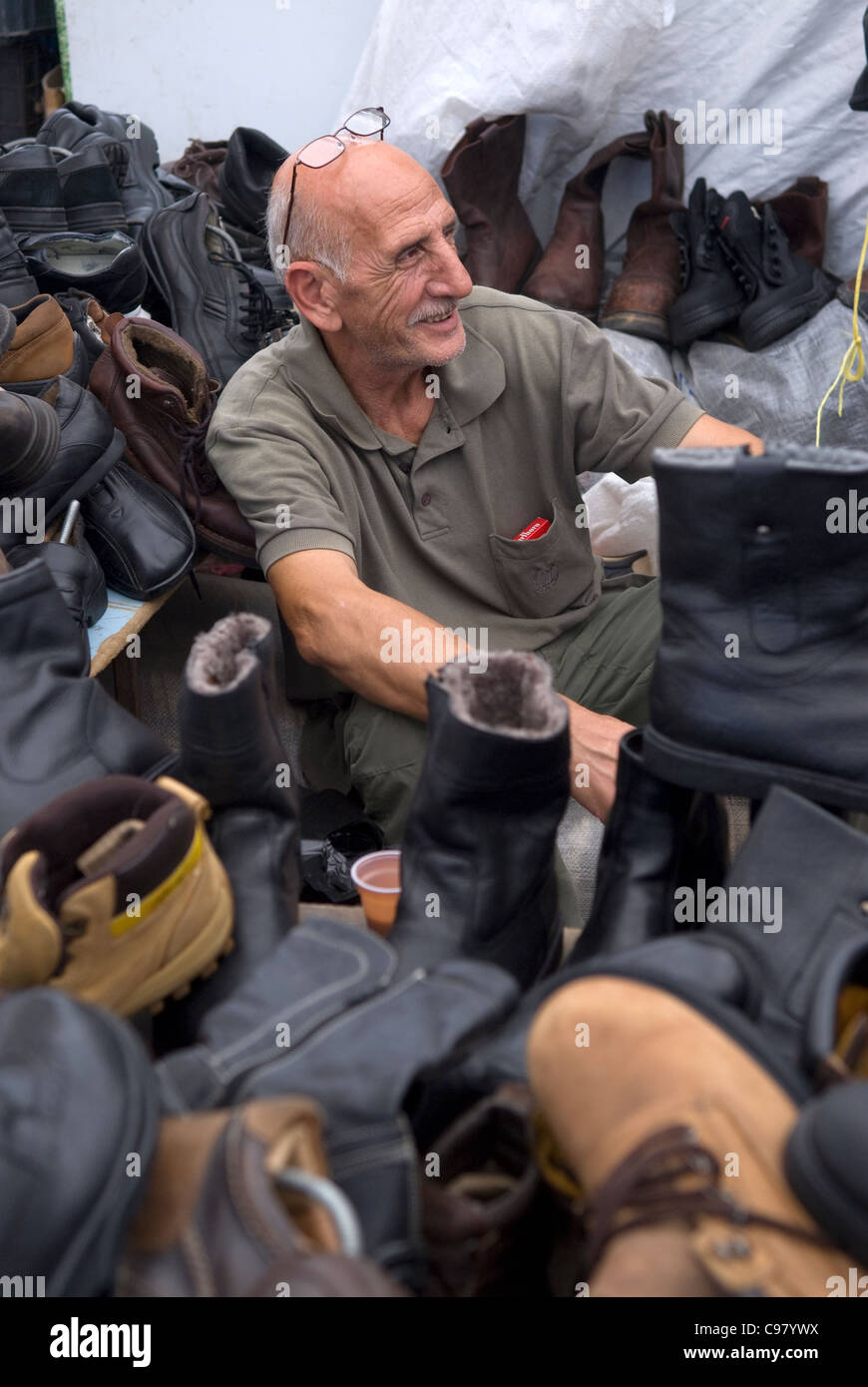Cobbler with his wares, Souk al-Ahad (Sunday Market), Beirut, Lebanon ...