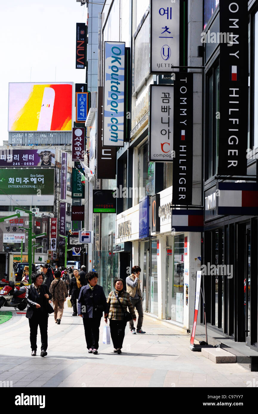 A busy street with designer shops in Busan, South Korea Stock Photo - Alamy