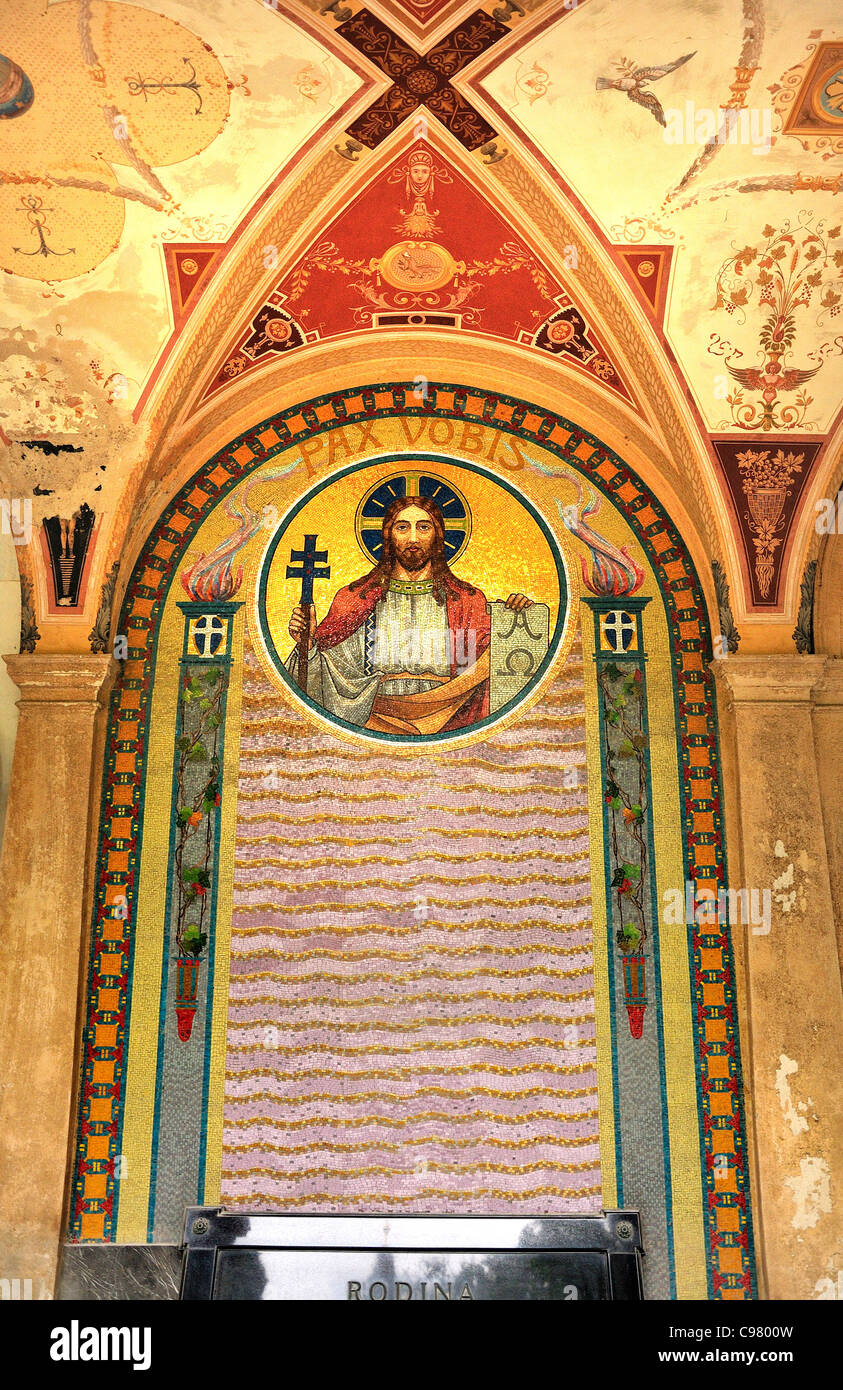 Prague, Czech Republic. Vysehrad Cemetery. Mosaic of Christ "Pax Vobis ...