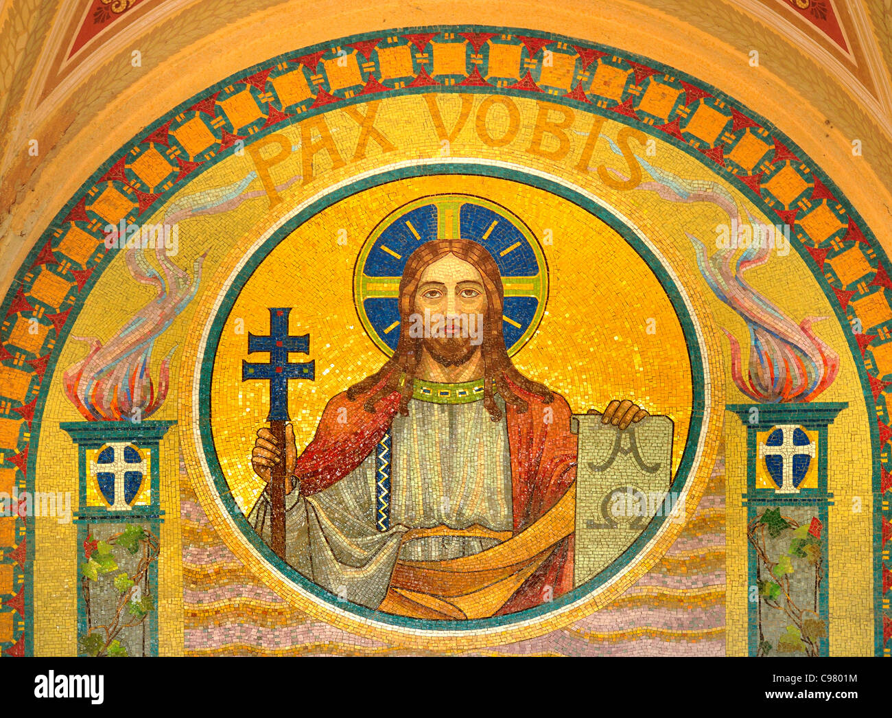 Prague, Czech Republic. Vysehrad Cemetery. Mosaic of Christ "Pax Vobis ...