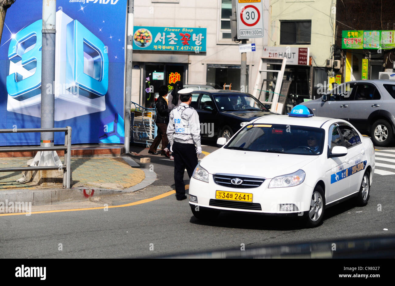 South Korean Police stopping vehicles for checks in Busan Stock Photo ...