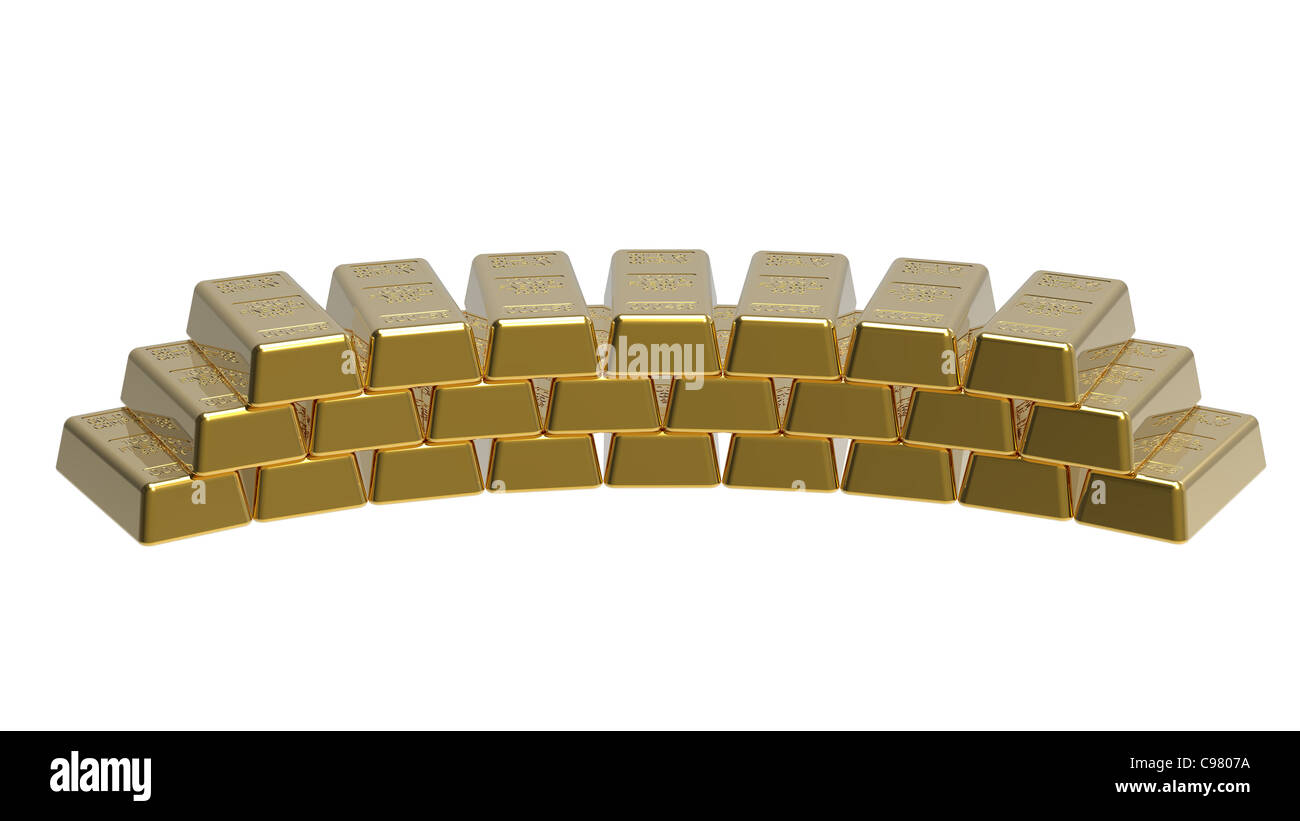 Gold bullion isolated on white 3d render Stock Photo - Alamy