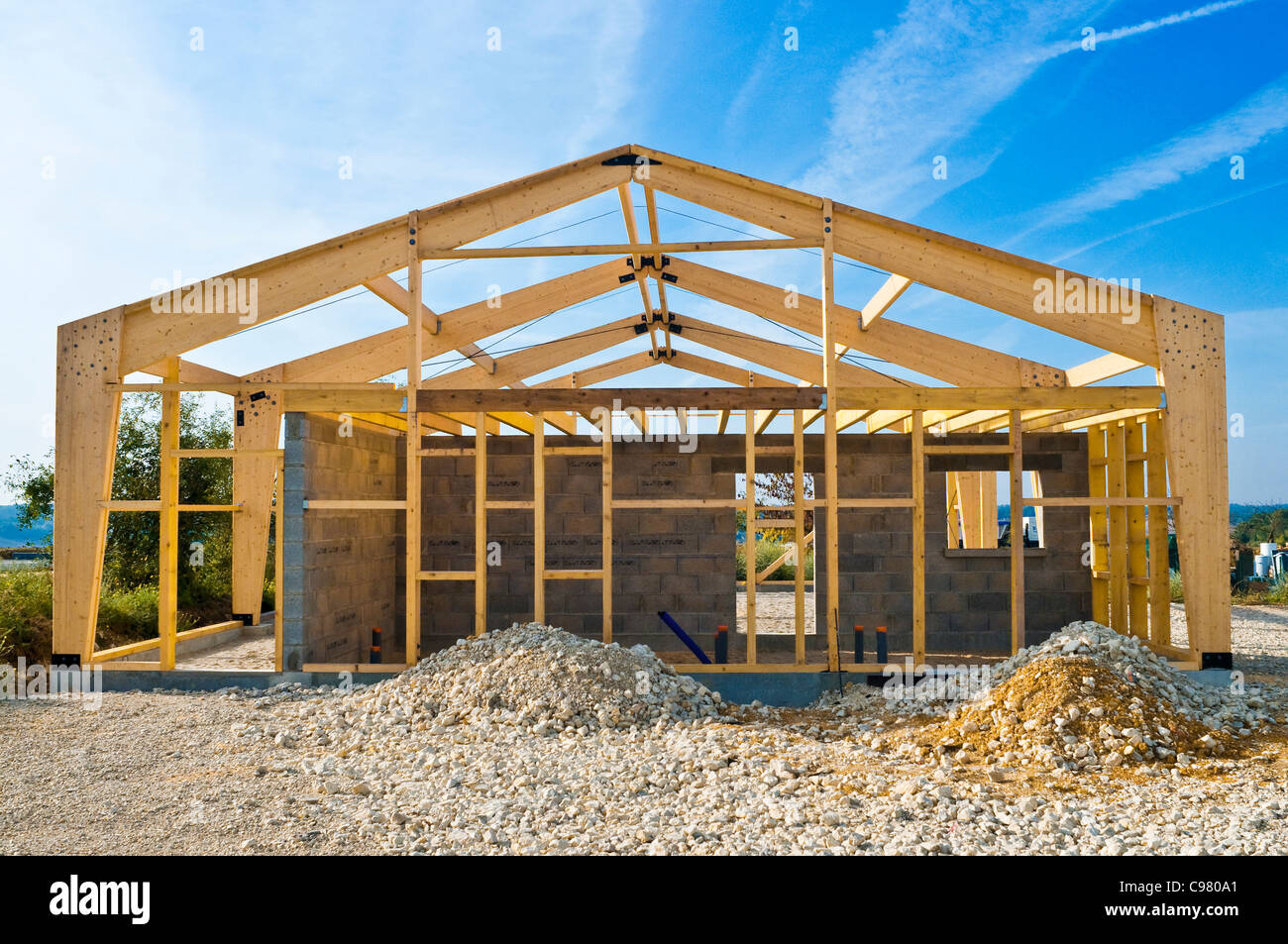 New modern timber unit building construction - France Stock Photo - Alamy