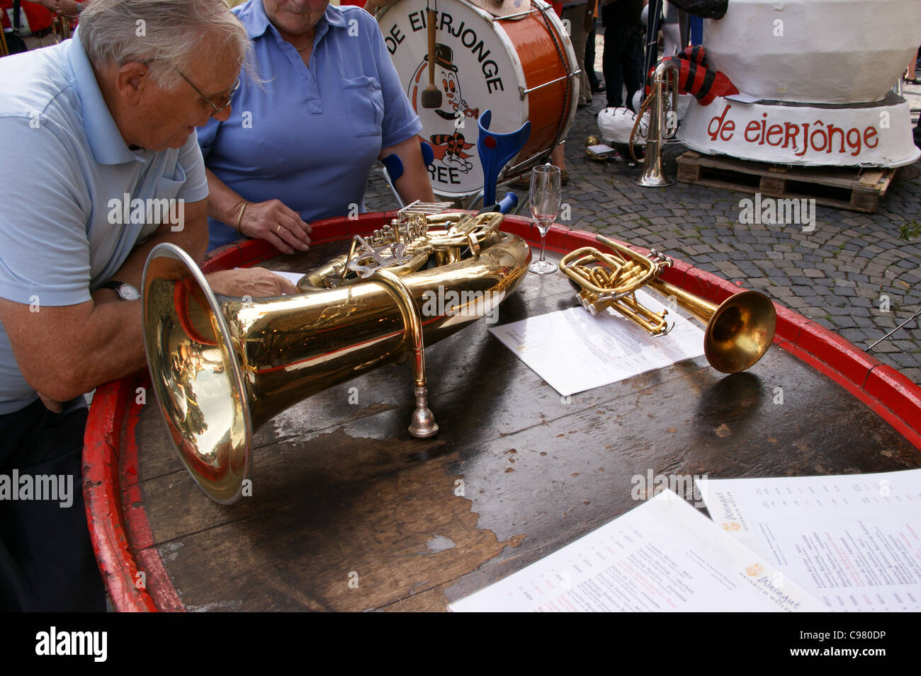 A tuba player at the Oberwesel Weinmarkt, wine fair, Mittelrhein ...