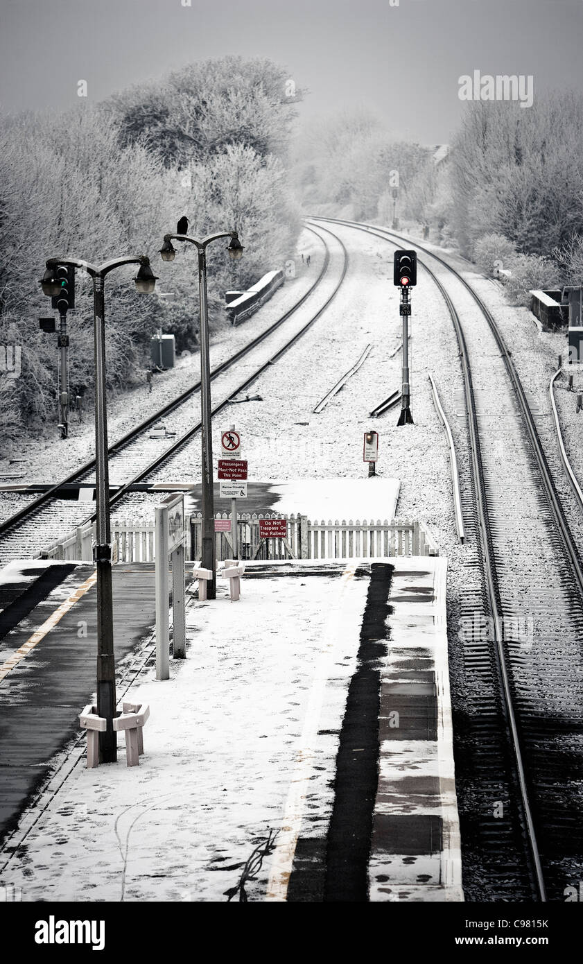 Chippenham railway station after a winter storm.Chippenham is one of ...