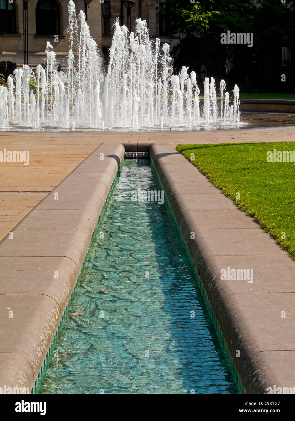 Water feature and fountain in Sheffield Peace Gardens in Sheffield City ...