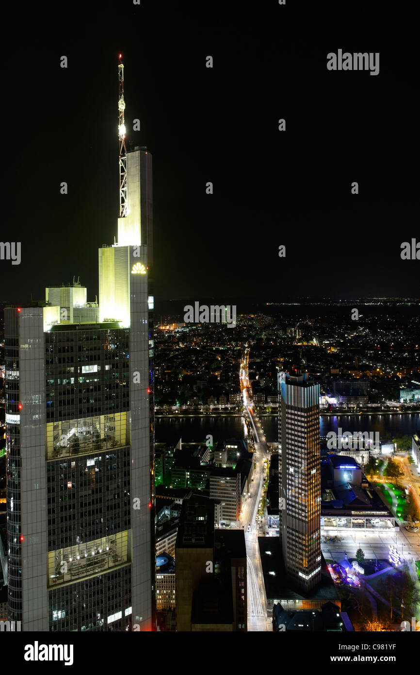 Panoramic view from the Main Tower across Frankfurt am Main at night ...