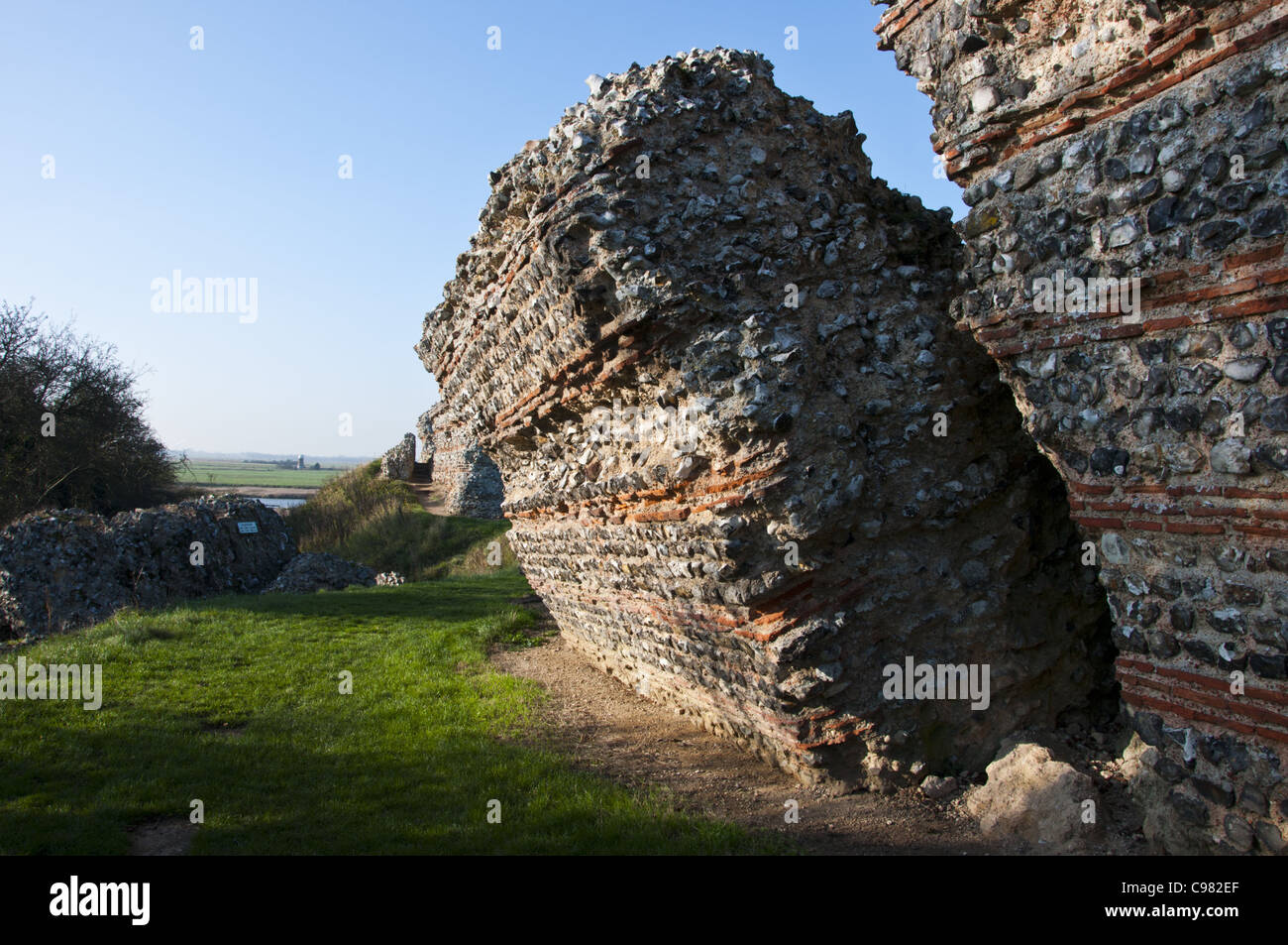 Burgh castle Roman Fort Norfolk crack in south wall Stock Photo - Alamy
