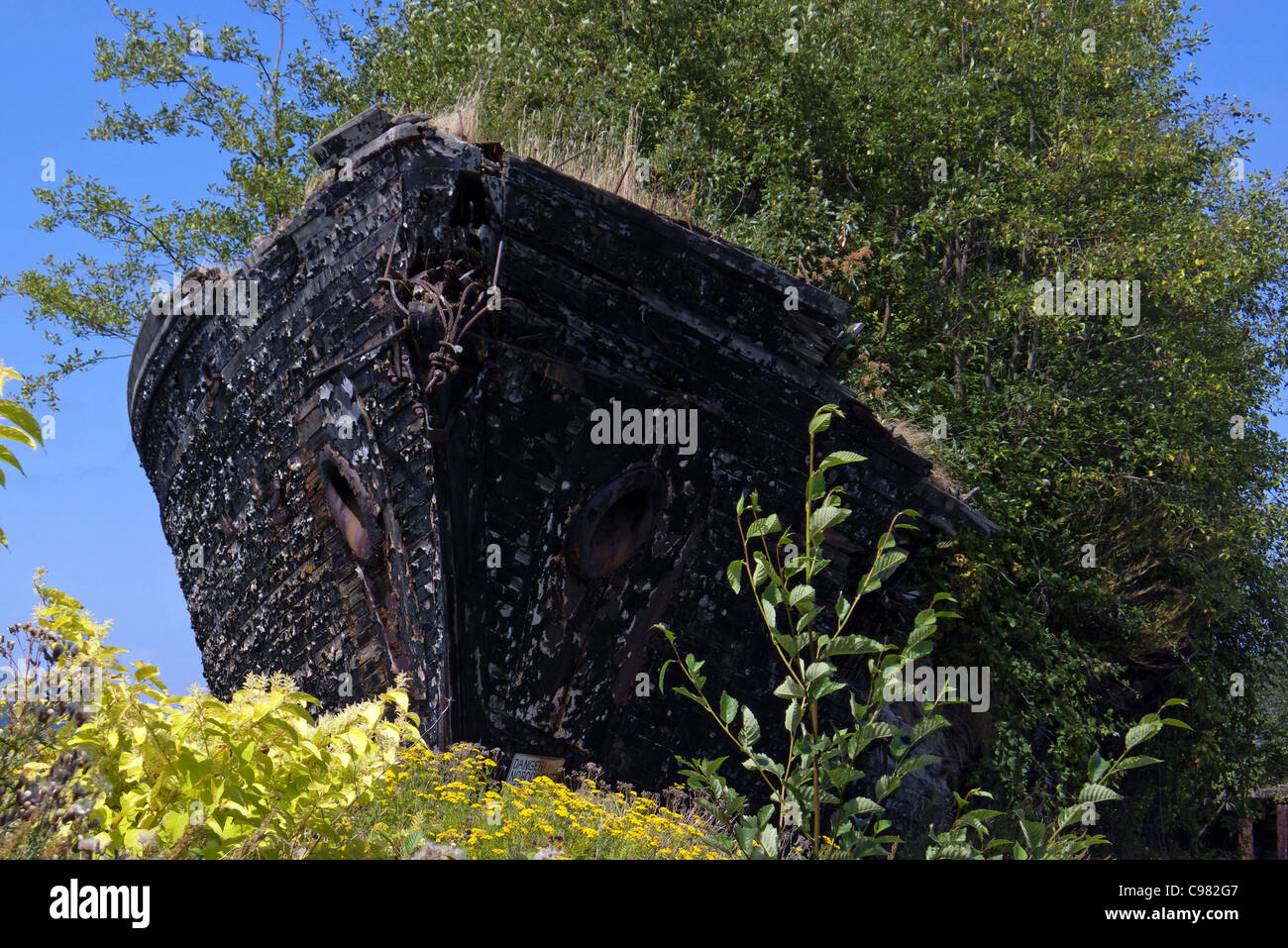 Hull of the 1917 four-masted schooner La Merced used as a breakwater at ...