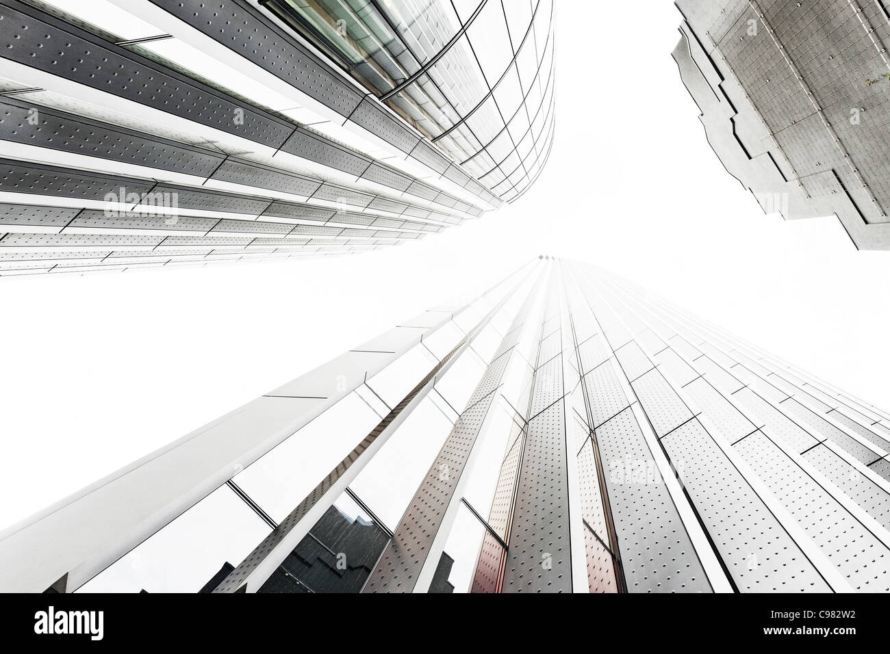 Towers, Skyscrapers, Exterior worms-eye view, City of London, England ...
