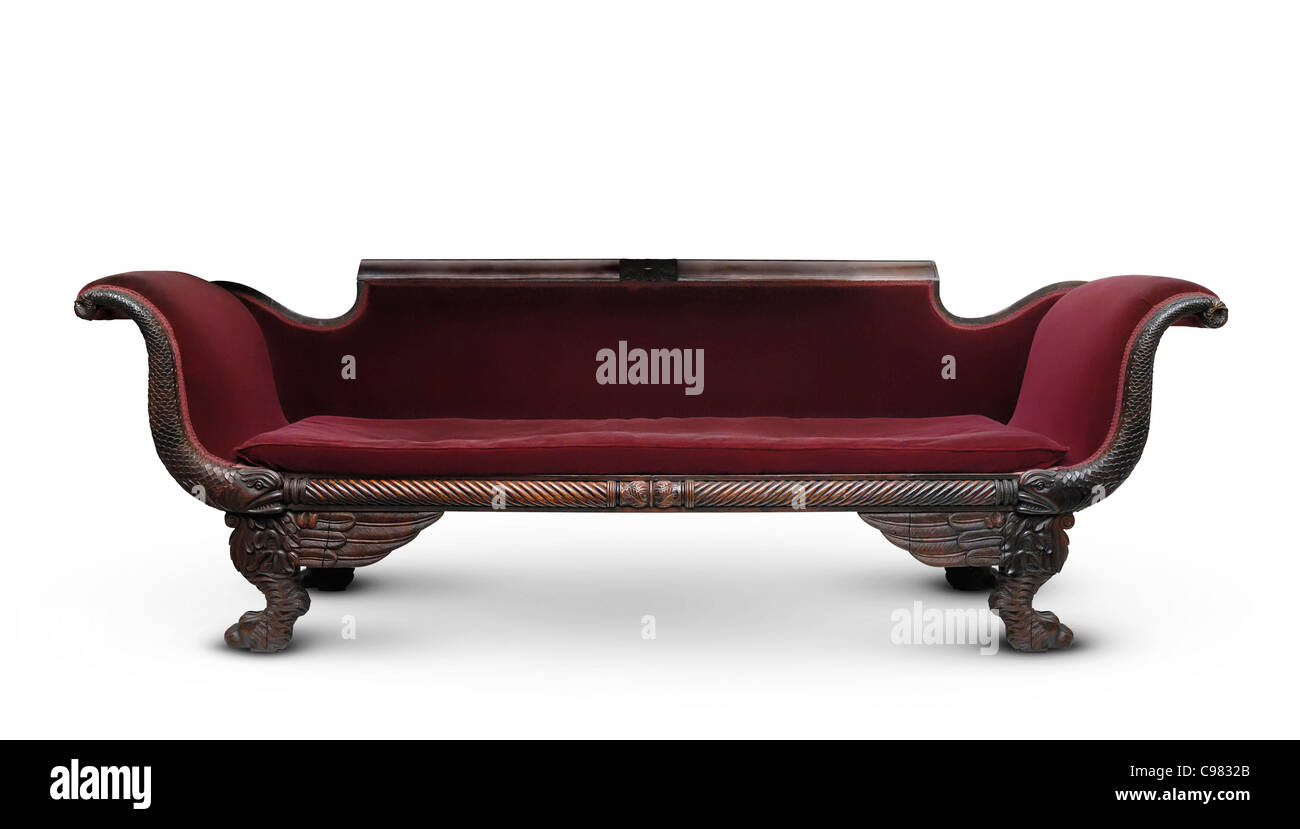 Antique victorian wooden dark red sofa isolated on white background ...