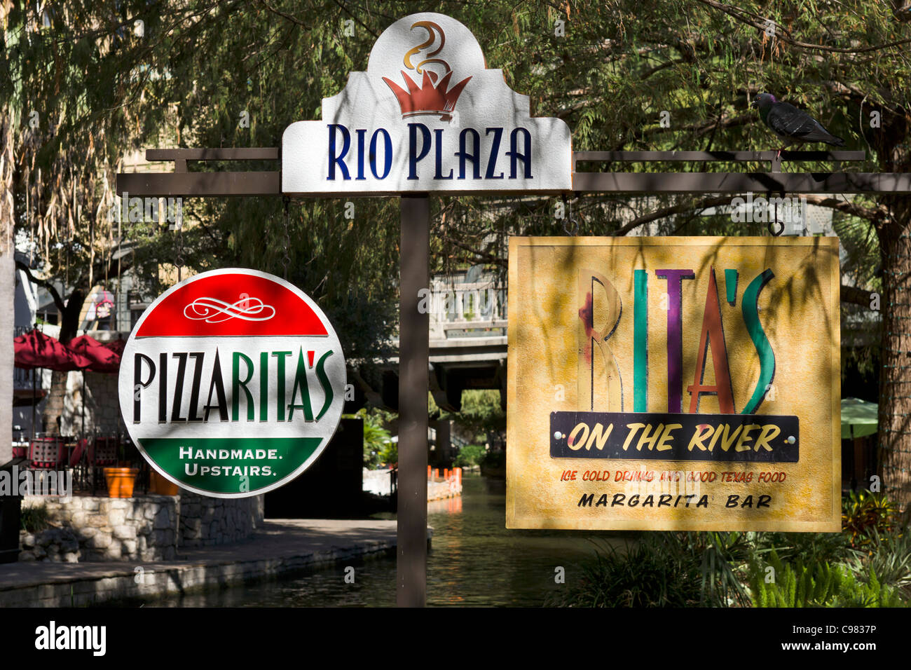 Signs on River Walk in downtown San Antonio, Texas, USA Stock Photo - Alamy